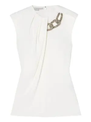 Stella McCartney Falabella Crystal-embellished Pleated Stretch-crepe Top - White