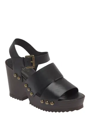 CECILIA NEW YORK Cecelia New York Artsy Studded Platform Wedge Sandals Black Leather