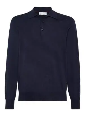 Brunello Cucinelli Cotton Polo Sweater - Blue