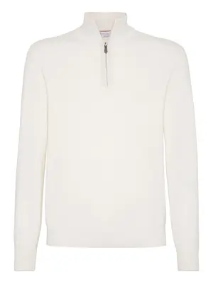 Brunello Cucinelli Funnel-neck Cashmere Polo Shirt - White