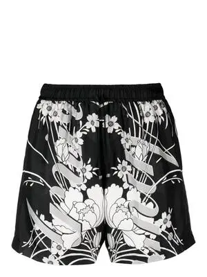 Amiri Floral Print Silk Track Shorts - Black