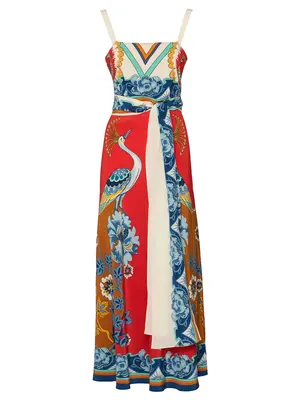 La DoubleJ Printed Silk Wrap Dress - Red