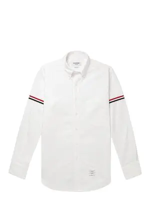 Thom Browne Button-down Collar Striped Grosgrain-trimmed Cotton-poplin Shirt - White