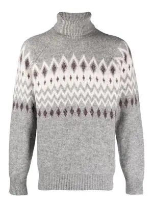 Brunello Cucinelli Patterned Intarsia-knit Jumper - Grey