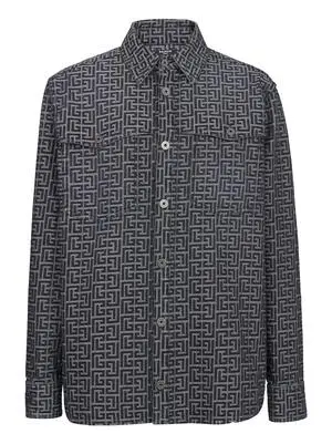 Balmain Monogram-jacquard Denim Shirt - Black