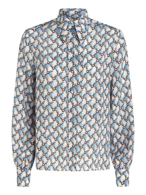 Etro Floralia-print Silk Shirt Blue