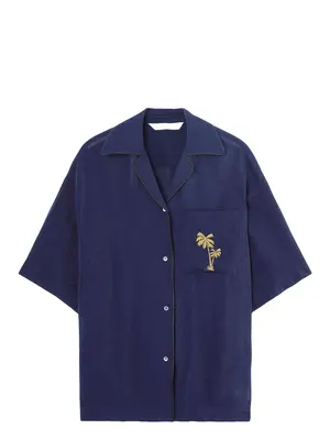 Palm Angels Embroidered Bowling Shirt - Blue