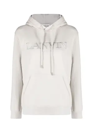 LANVIN Logo-embroidered Cotton Hoodie - Neutrals