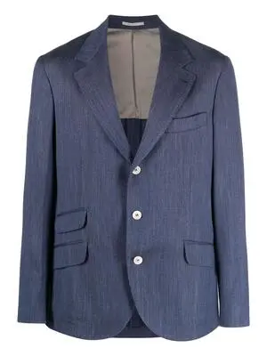 Brunello Cucinelli Herringbone-pattern Single-breasted Blazer - Blue