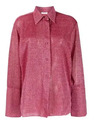 Oseree Lumière Lurex Buttoned Blouse - Red