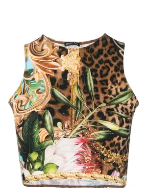 Philipp Plein Baroque Flowers Cropped Top - Brown