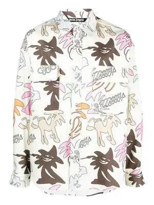 Palm Angels Graphic-print Long-sleeve Shirt - Neutrals