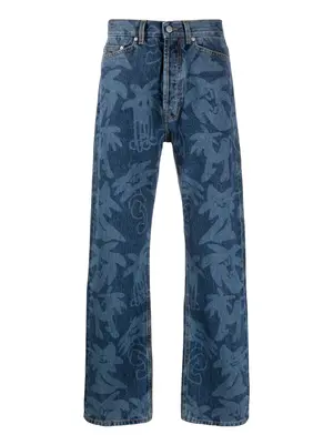 Palm Angels Palm Tree-print Jeans - Blue