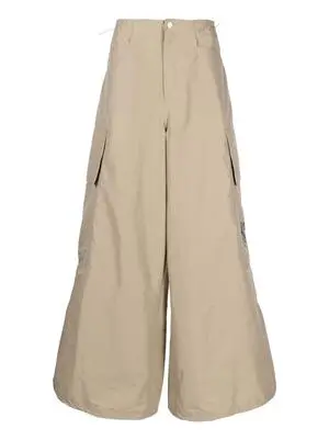 Palm Angels Monogram-embroidery Wide-leg Trousers - Neutrals