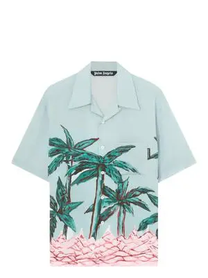 Palm Angels Palms Row Button-up Bowling Shirt - Blue