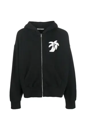 Palm Angels Logo-print Zip-up Hoodie - Black