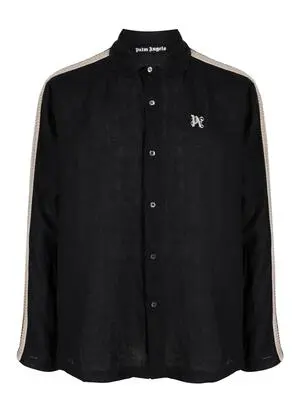 Palm Angels Pa Monogram-print Linen Shirt - Black