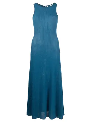 GANNI Metallic Ribbed Midi Dress - Blue