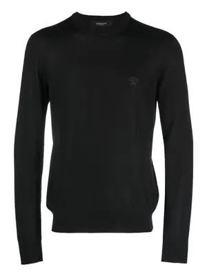 Versace Embroidered Wool-blend Jumper - Black