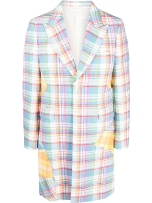 Comme Des Garçons Plaid Patchwork Coat - Blue