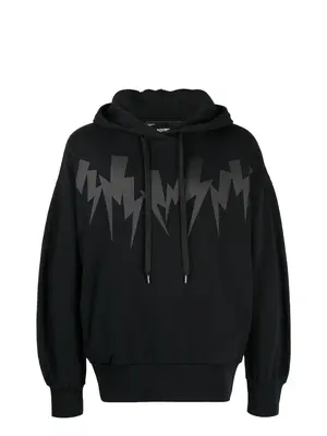 Neil Barrett Thunderbolt Print Cotton Hoodie - Black