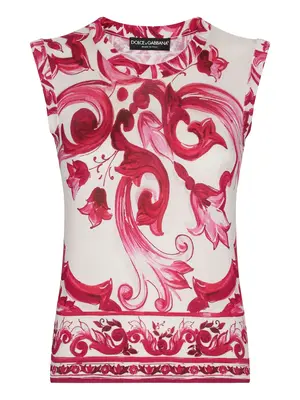 Dolce & Gabbana Maiolica-print Silk Tank Top - Neutrals