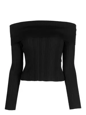SELF-PORTRAIT Self-Portrait Ribbed Off-Shoulder Blouse