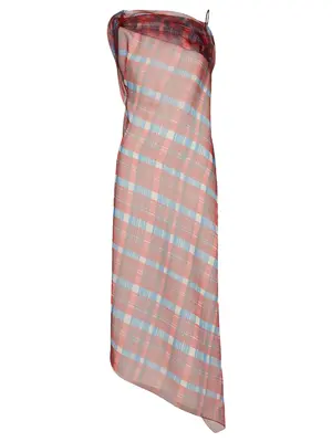 FERRAGAMO Asymmetric-hem Plaid Organza Dress - Red