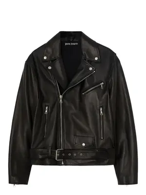 Palm Angels Logo-print Biker Leather Jacket - Black