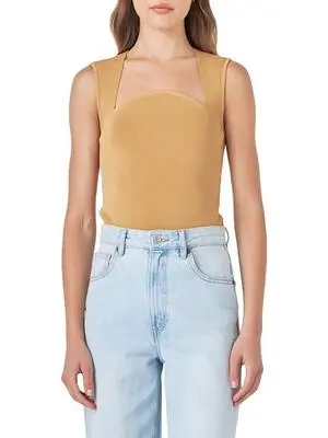Endless Rose Sculpted Neck Knit Tank - Tan