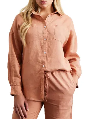 BED THREADS Bed Threads Long Sleeve Linen Shirt Hazelnut