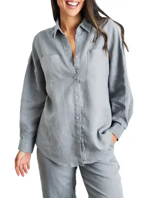BED THREADS Bed Threads Long Sleeve Linen Shirt Mineral