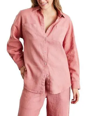 BED THREADS Bed Threads Long Sleeve Linen Shirt Pink