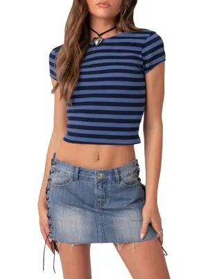 EDIKTED Blakely Open Back Crop T-shirt - Blue-and-navy