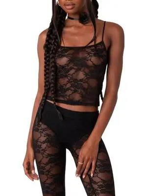 EDIKTED Gianna Sheer Lace Camisole - Black