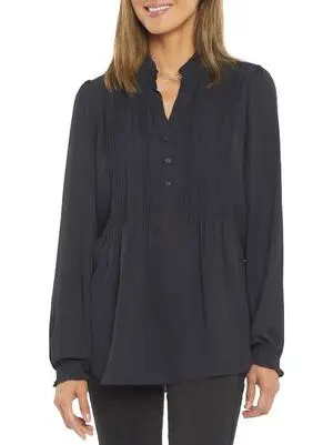 NYDJ Pleated Yoke Peasant Blouse - Black