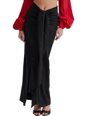 House Of Cb Draped Stretch Silk Maxi Skirt - Black