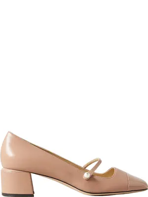 JIMMY CHOO Elisa 45 Embellished Leather Mary Jane Pumps - Neutrals