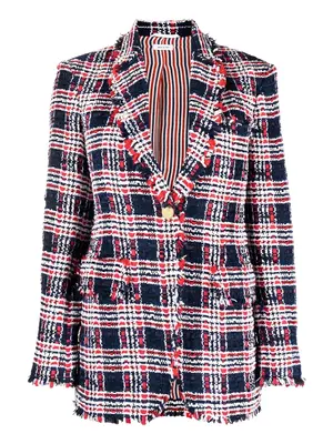 Thom Browne Frayed Tweed Blazer - Blue