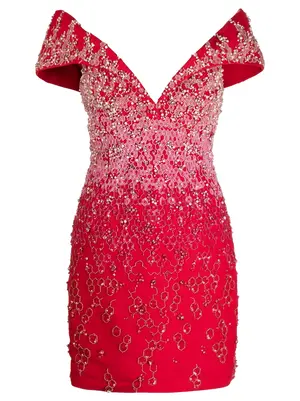 SAIID KOBEISY Canton Beaded Dress - Red
