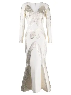 SAIID KOBEISY Brocade-effect Long-sleeve Dress - White