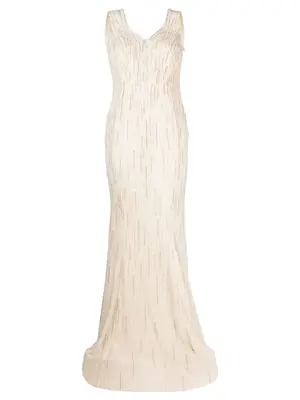 SAIID KOBEISY Beaded Open-back Gown - White