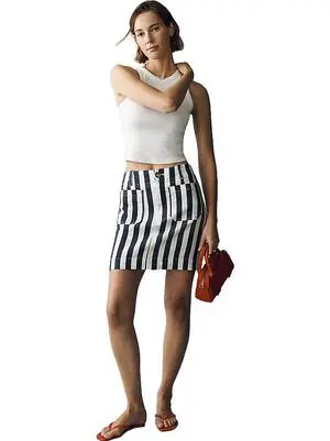 Maeve Colette Linen Blend Mini Skirt - Blue Stripe