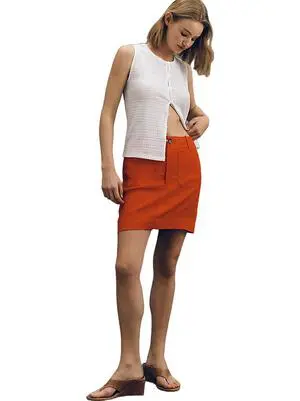 Maeve Colette Linen Blend Mini Skirt - Cherry Tomato