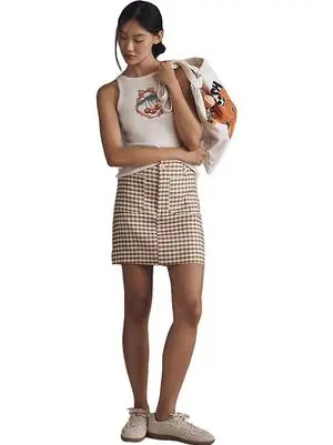 Maeve Maeve Colette European Linen Stretch Mini Skirt Neutral Pattern