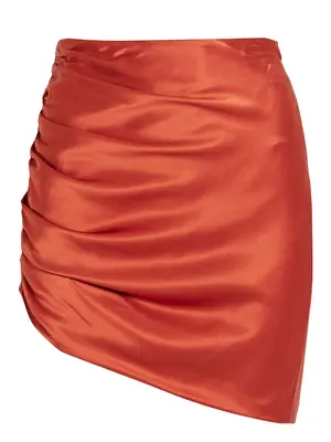 Michelle Mason Asymmetric Ruched Mini Skirt - Brick
