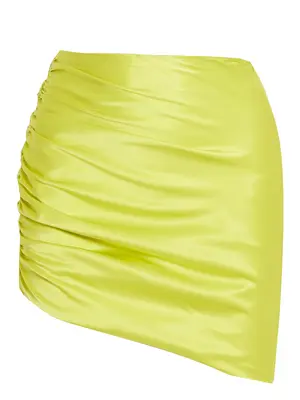 Michelle Mason Asymmetric Ruched Mini Skirt - Chartreuse