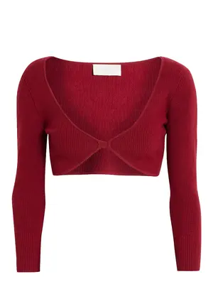Michelle Mason Michelle Mason Cropped Ribbed-Knit Top Claret