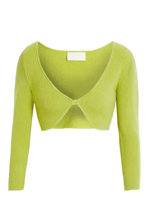 Michelle Mason Michelle Mason Cropped Ribbed-Knit Top Lime Green