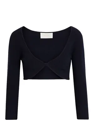 Michelle Mason Michelle Mason Cropped Ribbed-Knit Top Midnight Blue